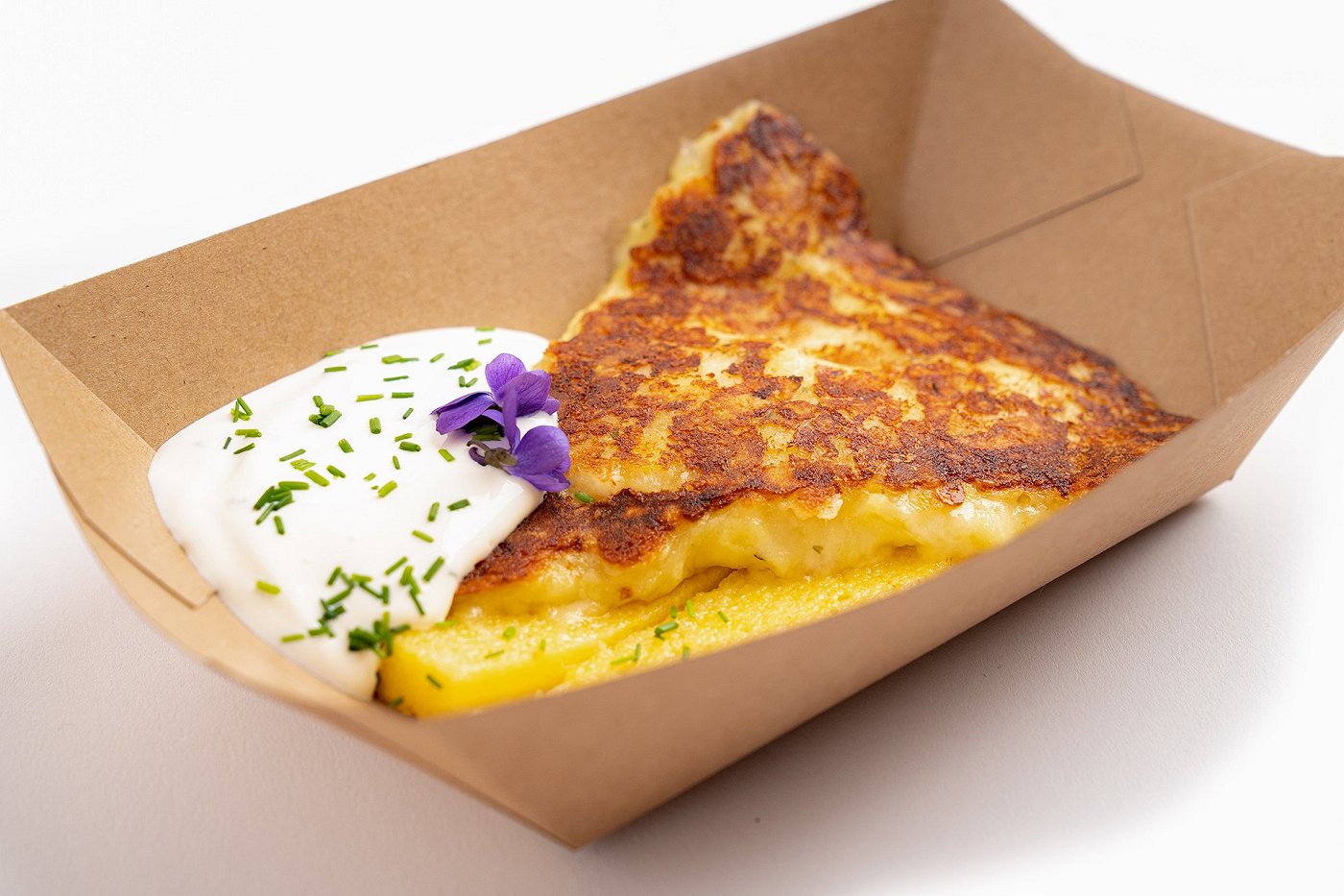 Frika with polenta and chives sauce • Soča Valley Finest